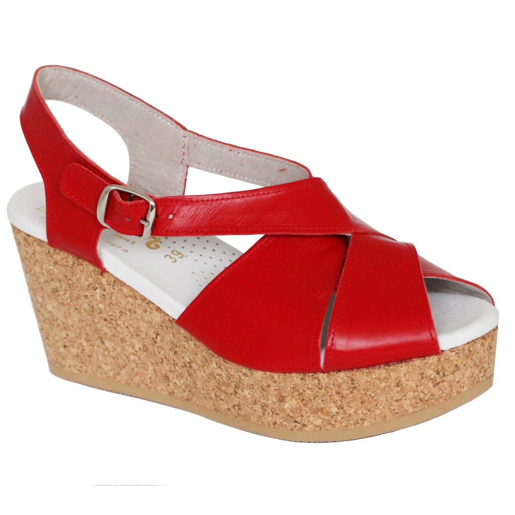 Sandales 767W Bride Wedge - Rouge - Wörishofer - sandales vintage femme